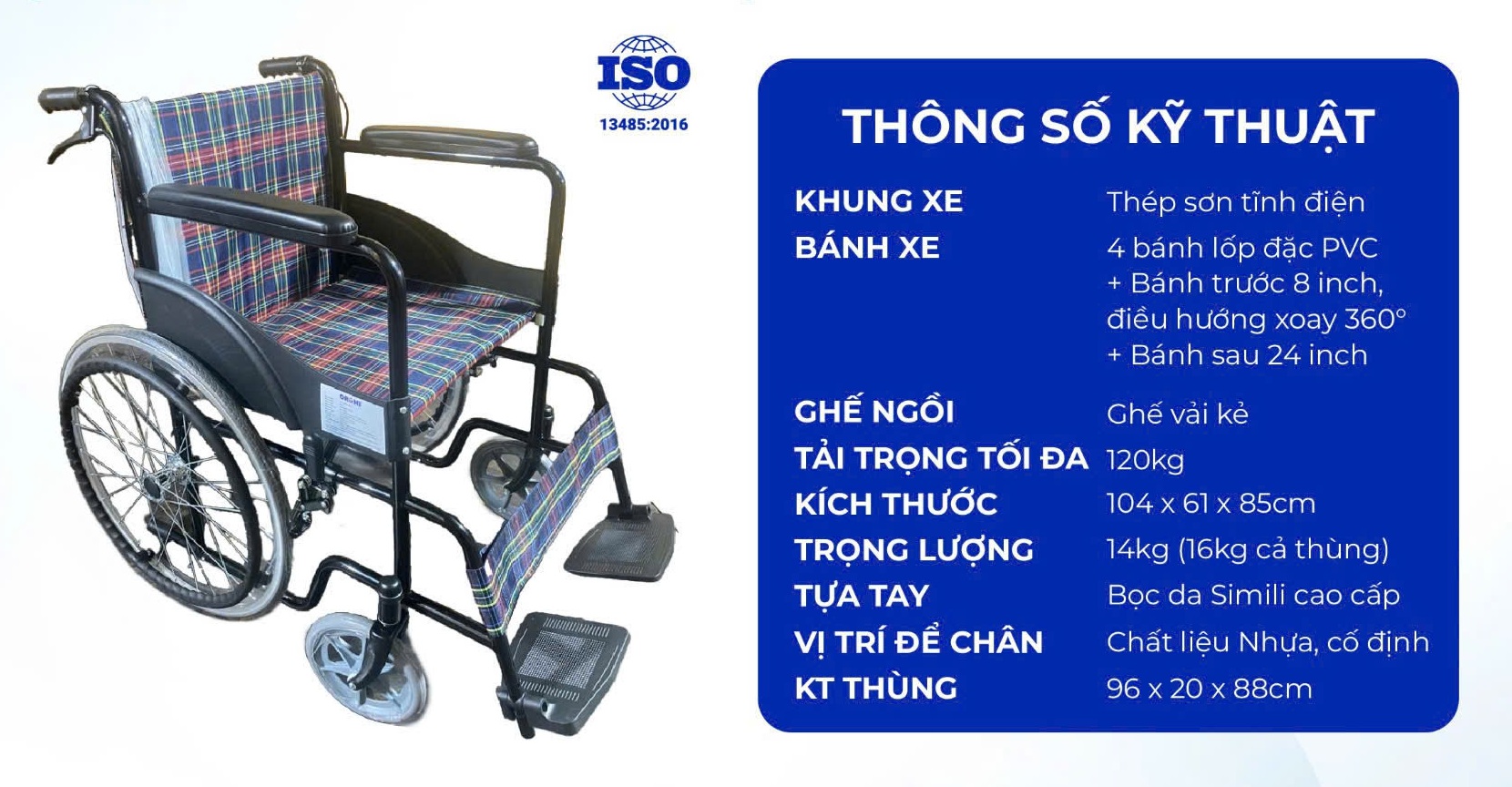 Xe Lăn Tiêu chuẩn sọc caro Oromi có thắng